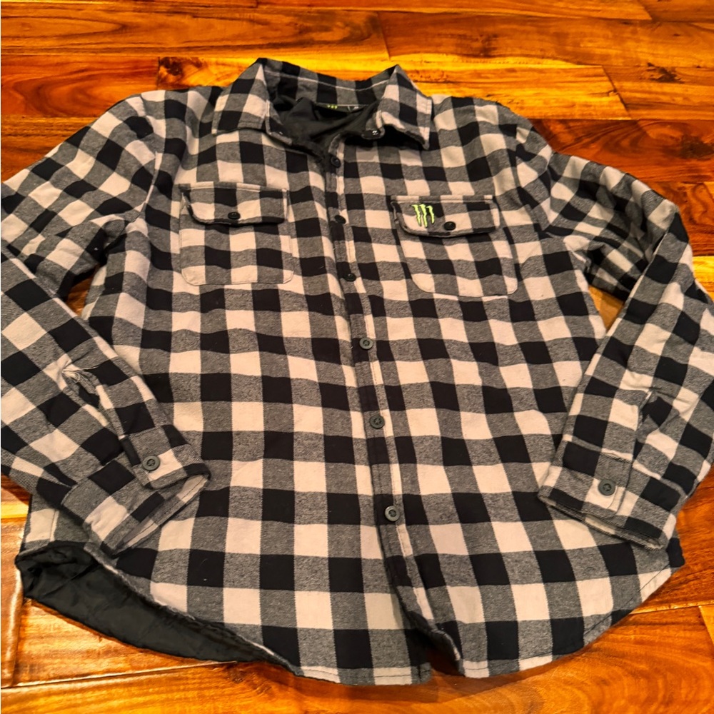 Mens Small Monster Energy Quilted Flannel Stacker - Gem